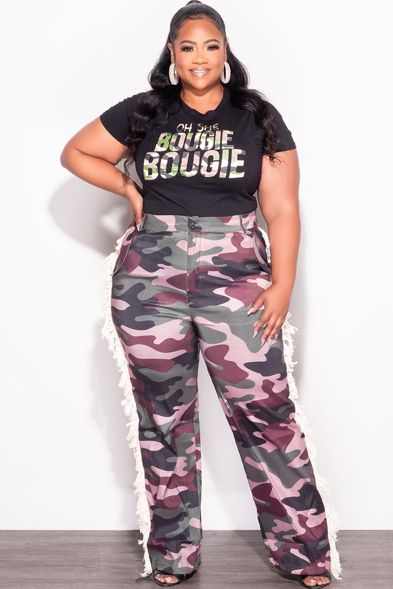 Final Sale Plus Size Pants with Fringe High Waist in Camo – Chic And Curvy