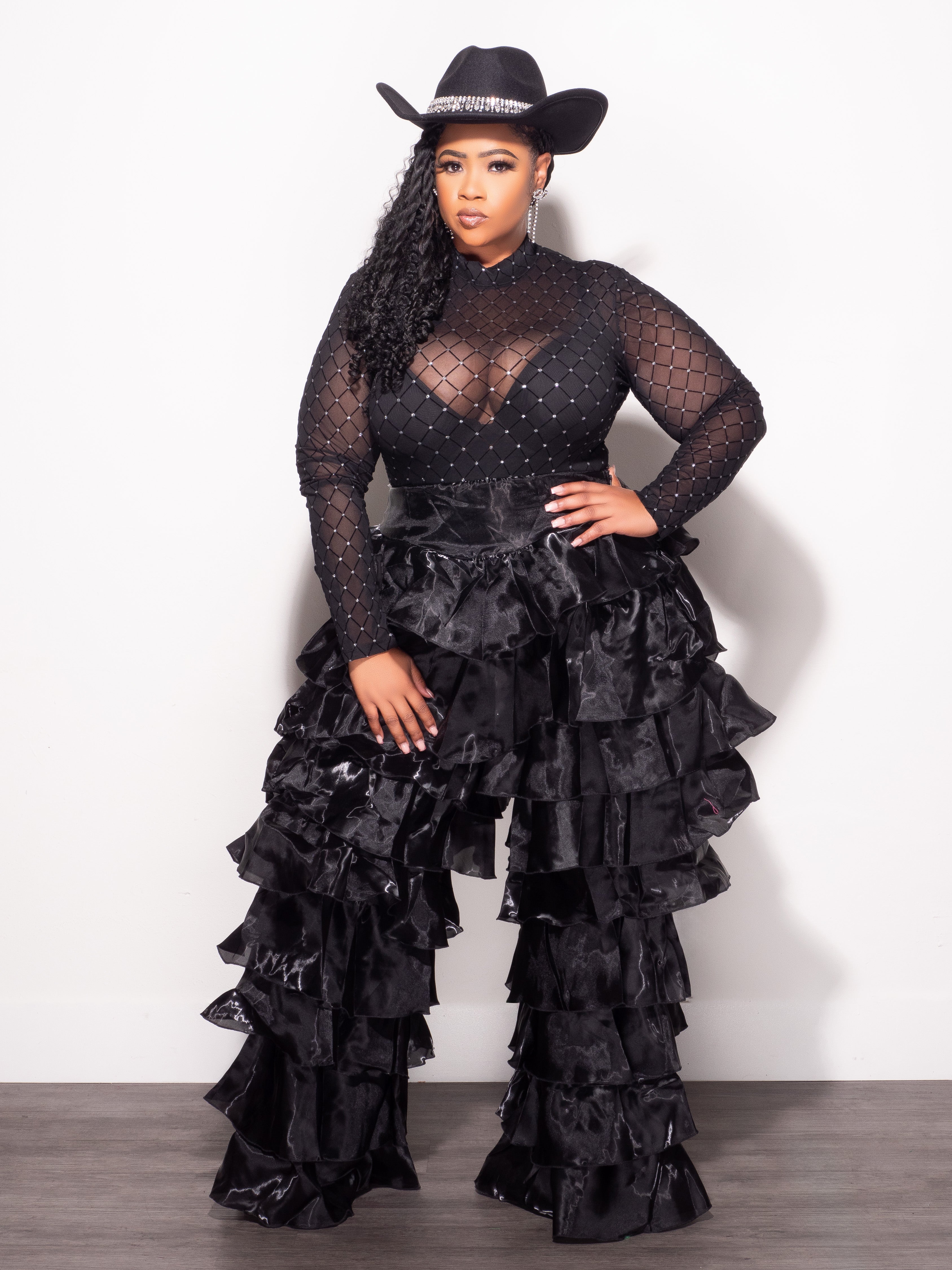 Final Sale Plus Size Bodysuit in Black with Diamond Pattern with Silve ...